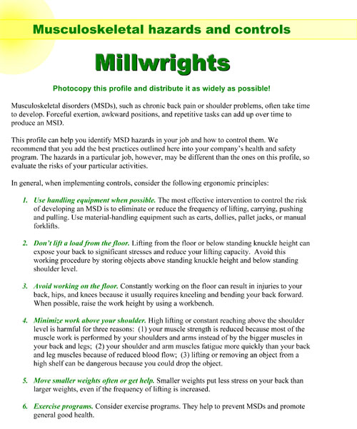 Musculoskeletal Hazards and Controls: Millwrights – OHS Insider